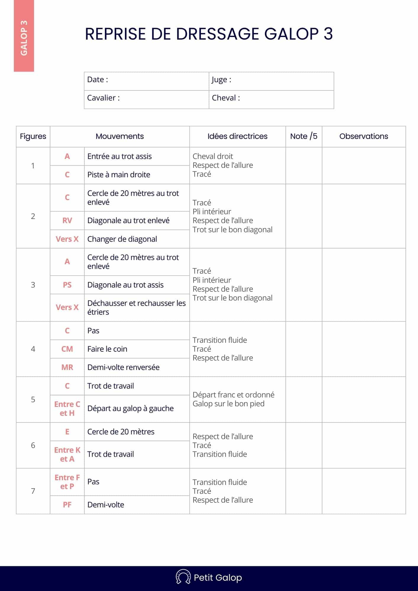 La reprise de dressage Galop 3 - Petit Galop