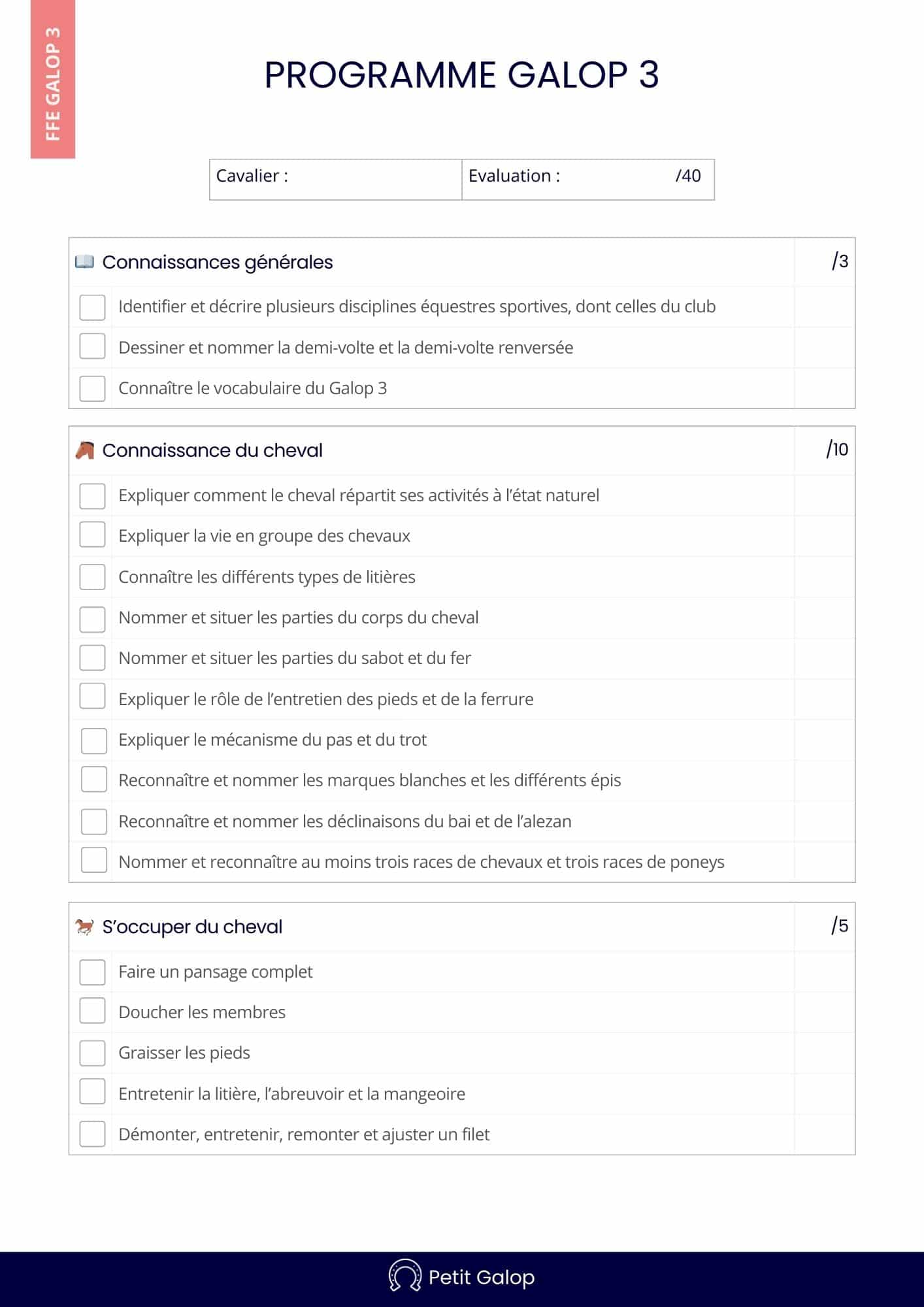 Le programme officiel du Galop 3 - Petit Galop