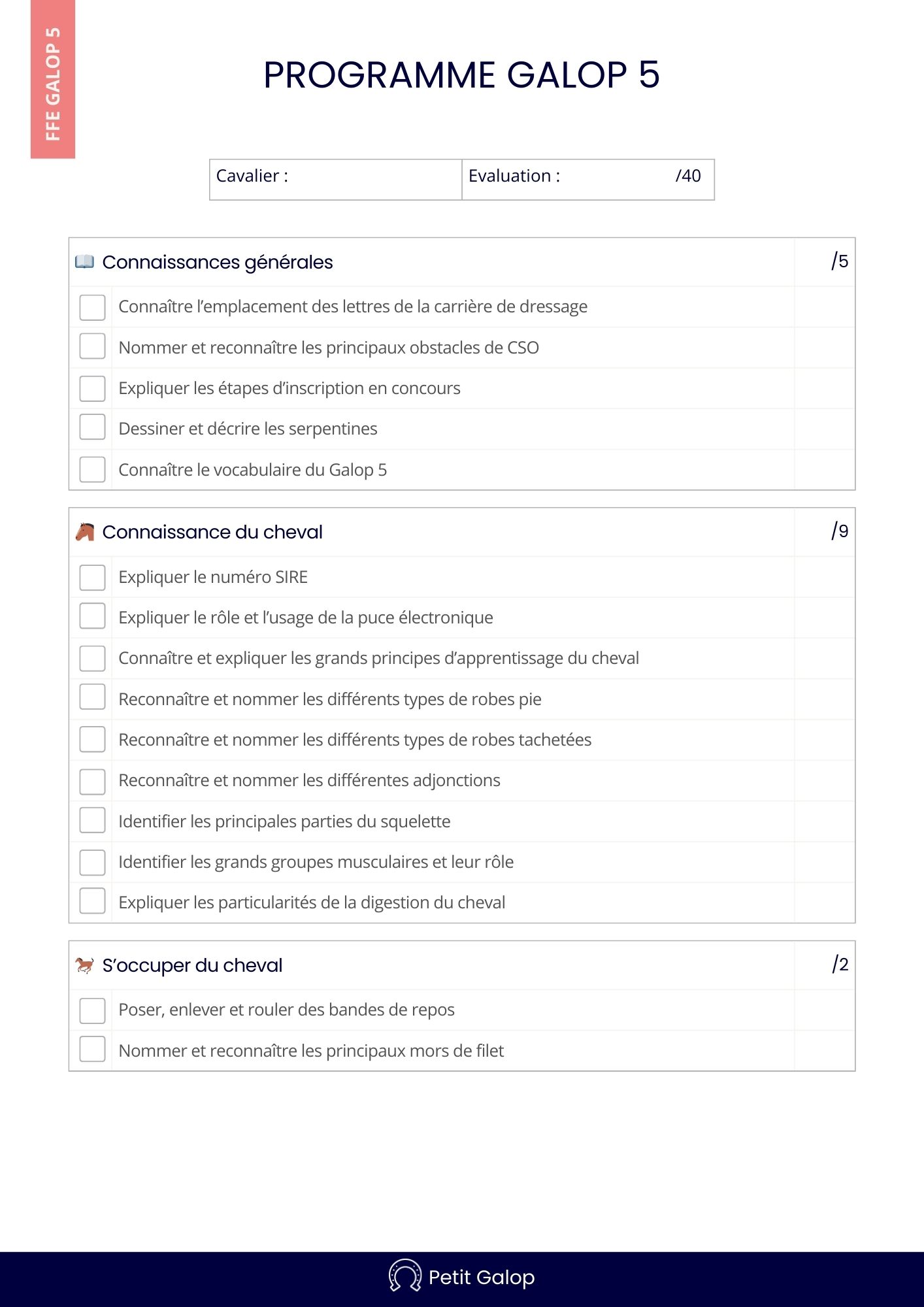 Le programme officiel du Galop 5 - Petit Galop